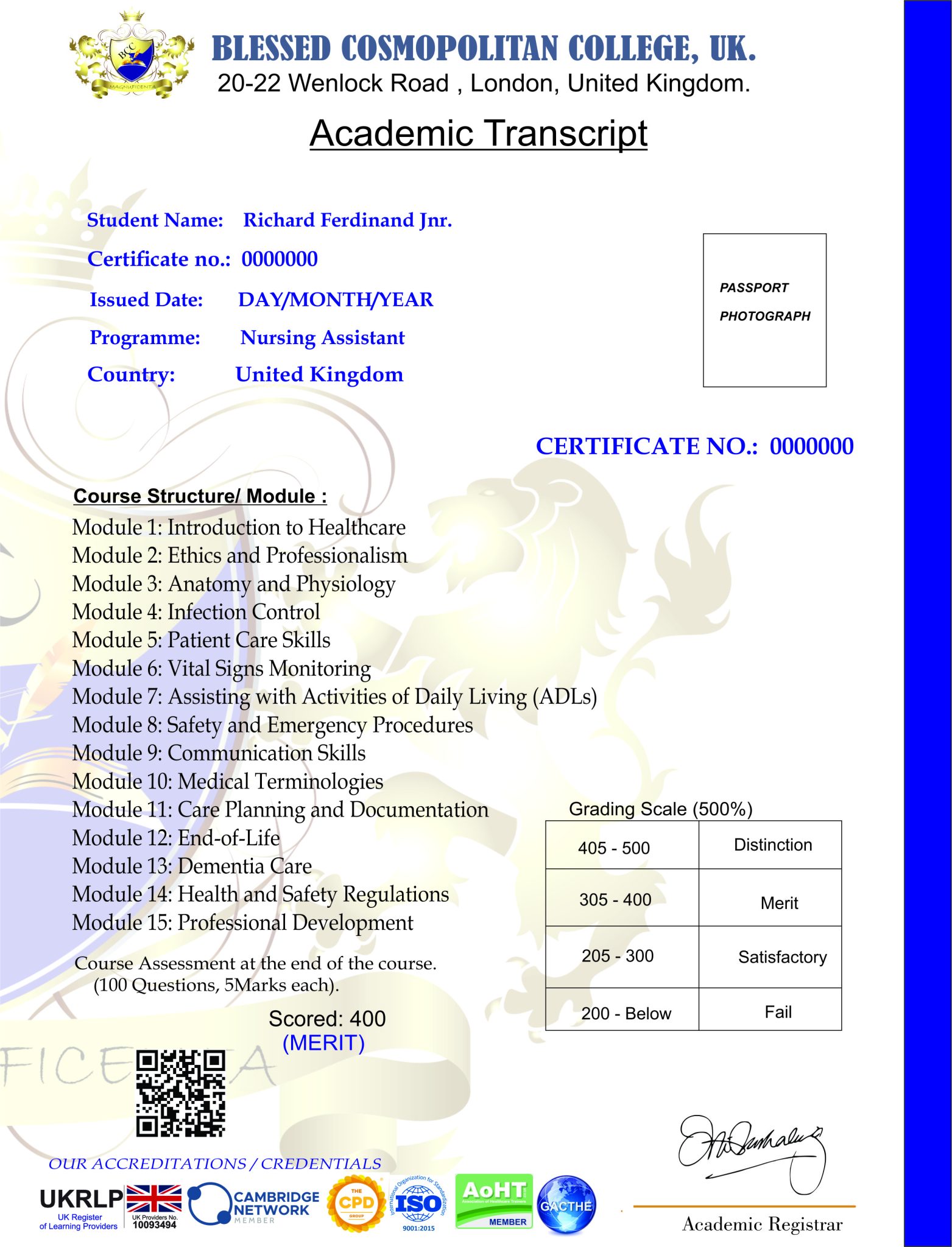 Certified Nursing Assistant Course